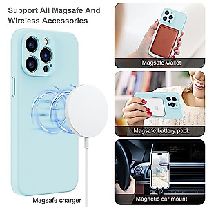 MCFANCE Silicone Magnetic Case for iPhone 14 Pro MagSafe Silicone Shockproof Phone Cover Case with Full Camera Protective, Soft Microfiber Lining for iPhone 14 Pro 6.1 inch 2022, Iceblue