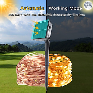 Outdoor Solar String Lights 2 Pack 33ft 100 LED Fairy Lights Waterproof Copper Wire 8 Modes Solar Fairy Lights for Bedroom Christmas Party home wedding decorations Garden Indoor Decor warm white