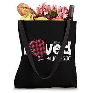 Loved John 3:16 - Red Plaid Heart - Christian Valentines Day Tote Bag