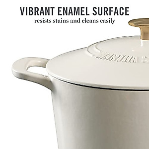 MARTHA STEWART Gatwick 7 QT Enamel Cast Iron Dutch Oven, Linen w/Gold Knob