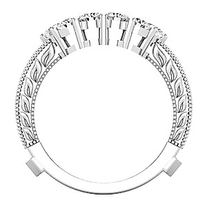 Dazzlingrock Collection Round Lab Grown White Diamond Miligrain Edge with Leaf Carved Design Wedding Enhancer Band for Her (1.99 Ctw) in 14K White Gold Size 9