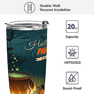 Jihqo Happy Halloween Theme Tumbler with Lid and Straw, Insulated Stainless Steel Tumbler Cup, Double Walled Travel Coffee Mug Thermal Vacuum Cups for Hot & Cold Drinks 20oz