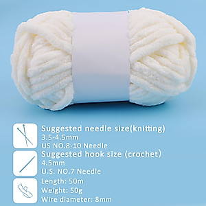 6 Pieces Plush Yarn, Soft Velvet Yarn Chenille Yarn for Crocheting Super Bulky 300g (328yds) Baby Blanket Yarn, Milk White Yarn for Knitting Sweaters, Scarves, Shawls, Cushions, DIY Crafts
