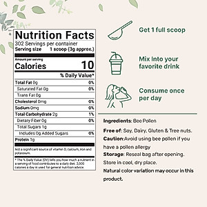 Micro Ingredients Pure Bee Pollen Granules, 2lbs | Fresh Harvest, Natural Superfood, Raw Sweet Flavor | Rich in B Vitamins, Minerals, Protein, & Antioxidants | Keto, Non-GMO