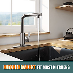 Kitchen Faucets, Brushed Grey Kitchen Faucet with Pull Down Sprayer and Deck Plate, Stainless Steel Commercial Utility Kitchen Faucets for Sink 3 Hole for Bar Rv Camper Laundry Outdoor Farmhouse Sink
