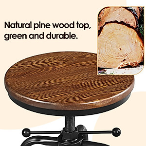 Yaheetech Industrial Bar Stool Vintage Counter Rustic Counter Height Metal Bar Stool Adjustable with Round Wood Seat Kitchen/Dining/Cafe Chair 20-27 Inch Tall, Brown, 1PCS