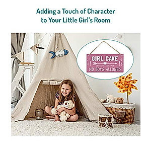 Girl Cave Sign, Girls Room Decorations for Bedroom, 12″x6″ PVC Plastic Decoration Hanging Sign, High Precision Printing, Water Proof, Kids Room Signs for Door, No Boys Allowed Sign, Room Decor …