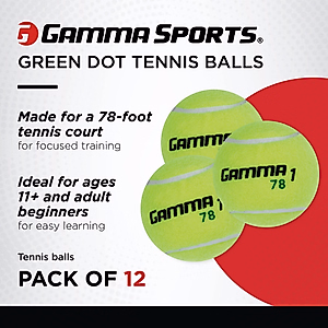 GAMMA Sports Kids Training (Transition) Balls, Yellow/Green Dot, 78 Green Dot, 12-Pack