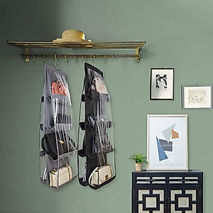 EsLuker.ly 2Pcs Hanging Purse Bag Organizers with 8 Large Easy Access Pockets, Premium Clear Handbag Storage Holder Space Saving Organizer System for Closet Wardrobe (Black)