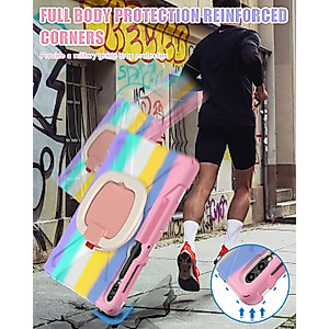 BRAECN Case for 12.4 Inch Samsung Galaxy Tab S9 Plus, S8+, S7+, S7 FE, Rugged Silicone Case with S Pen Holder, Handle Grip, Kickstand, Shoulder Strap, Colorful Pink