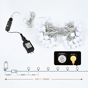 Globe String Lights, 100Led 59FT Fairy Lights Plug in 8 Modes with Remote Control Waterproof Outdoor Indoor String Lights, Fairy Lights for Bedroom, Garden, Party, Wedding, Warm White