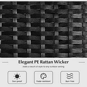 HAPPYGRILL Patio Rattan Dining Chairs Set of 2, Outdoor Armless Wicker Chairs with Cushions, High Backrest, Sturdy Metal Frame, Outside Dining Chairs for Porch Deck Yard Garden