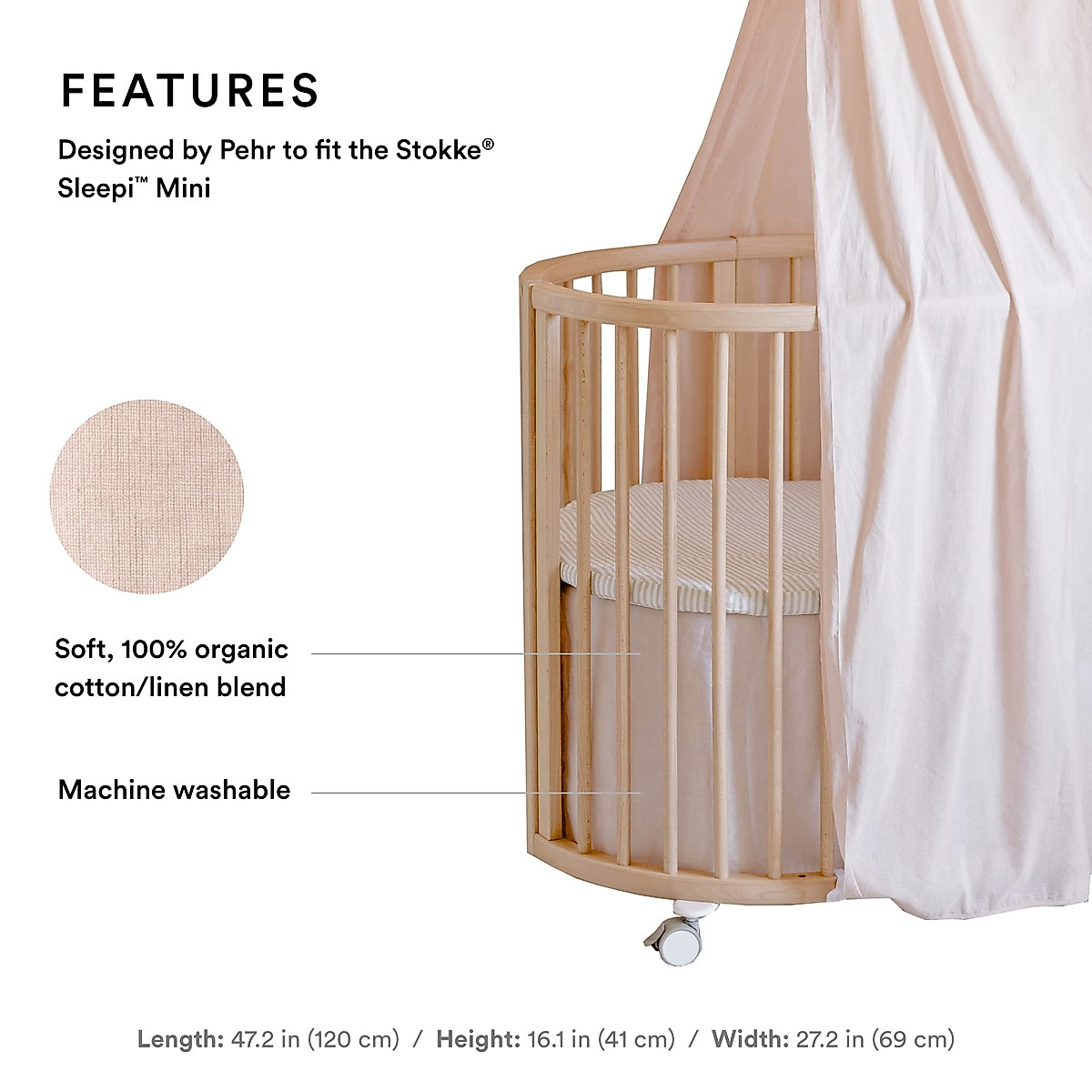 Stokke Sleepi Mini Bed Skirt by Pehr, Blush - Compatible with Stokke Sleepi Mini - Available in Numerous Colors - Machine Washable, Soft Organic Cotton