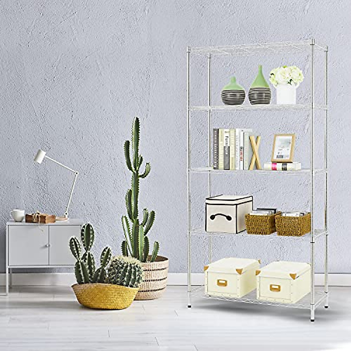 HCY Garage Shelving, 72*36*14inch Metal Shelves 5 Tier Wire Shelving Unit Adjustable Heavy Duty Sturdy Steel Shelving for Pantry Garage Kitchen (Chrome)
