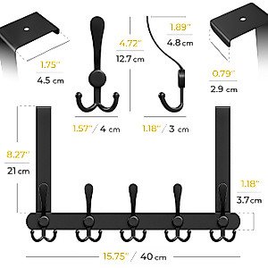 SAYONEYES Matte Black Over The Door Hooks - Heavy Duty Stainless Steel Door Hanger Holder with 5 Tri Hooks for Hanging Coat Robe Hat Bag Towel Rack Bathroom, Bedroom, Closet – 1 Pack