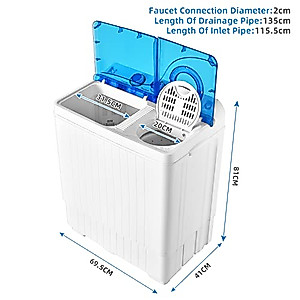 LDAILY Portable Washer and Dryer, Twin Tub Washer and Spin Dryer with 26 lbs Capacity, Semi-automatic Laundry Washer with Built-in Drain Pump, Portable Washing Machine for Apartment, Dorm & RV's