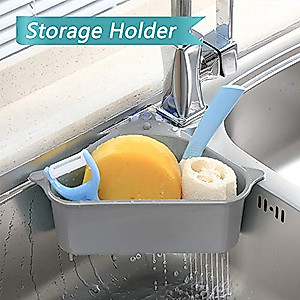 Eutreec Sink Basket, Triangular Multifunctional Drain Shelf Sink Storage Rack Kitchen Sucker Storage Holder Sink Corner Strainer Bathroom Hanging Shelf Soap Box Organizer (Gray)