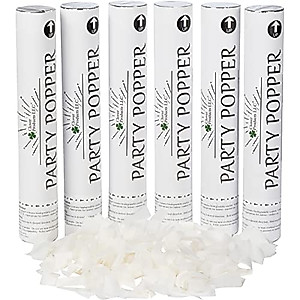 Clover Products Large Premium Wedding Confetti Cannon - (6 Pack) White Biodegradable Paper Confetti Popper | Launches Confetti 20-25 Feet | Party Poppers for Wedding or any occasion.