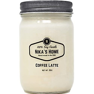 Nika's Home Coffee Latte Soy Candle - 12oz Mason Jar - Non-Toxic Soy Candle-Hand Poured Candle- Handmade, Long Burning Candle-Highly Scented Candle-All Natural, Clean Burning Candle