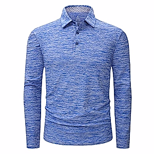 Alex Vando Mens Golf Shirt Moisture Wicking Quick-Dry Long Sleeve Casual Polo Shirts for Men,Blue,L
