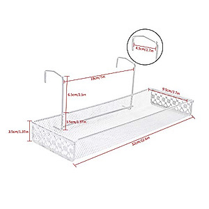 Chris.W Iron Hanging Shelf Basket with Hooks Balcony Succulent Plants Mini Flower Pot Holder Railing Shelf, for Patio Porch or Fence (White)-Small