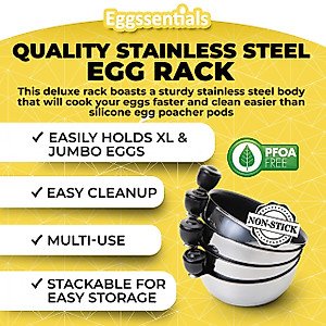 Eggssentials Egg Poacher Pan Nonstick Poached Egg Maker, Stainless Steel Egg Poaching Pan, Poached Eggs Cooker Food Grade Safe PFOA Free with Spatula, Egg Poachers Cookware - 4 Poaching Cups