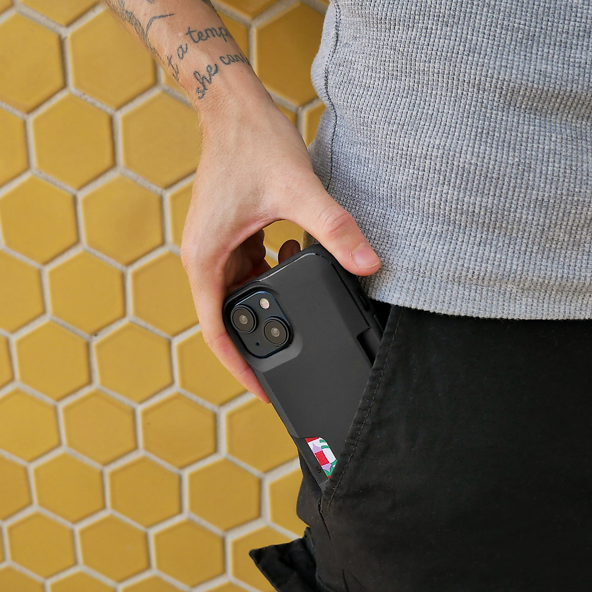 Smartish iPhone 15 Wallet Case - Wallet Slayer Vol. 1 [Slim + Protective] Credit Card Holder - Drop Tested Hidden Card Slot Cover Compatible with Apple iPhone 15 - Black Tie Affair