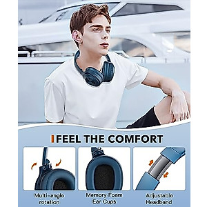 INFURTURE Q1 Active Noise Cancelling Headphones with Microphone，Wireless Over Ear Bluetooth Headphones, Deep Bass, Memory Foam Ear Cups, Quick Charge 40H Playtime, for TV, Travel