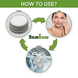 Bambaw Reusable Makeup Remover Pads | 16 Cotton Rounds with Laundry Bag | Reusable Cotton Pads for Face | Eye Makeup Remover Pads | Cotton Rounds for Face | Reusable Cotton Rounds | Cotton Pads