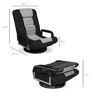 Best Choice Products Swivel Gaming Chair 360 Degree Multipurpose Floor Chair Rocker for TV, Reading, Playing Video Games w/Lumbar Support, Armrest Handles, Adjustable Backrest - Black/Gray