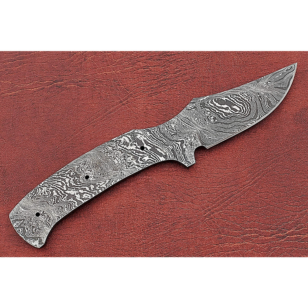 Trailing point Damascus steel blank blade, Hand forged Damascus steel Skinning knife making Blade, Twist, Ladder and rain drop pattern Damascus steel (8 Inch Twist)