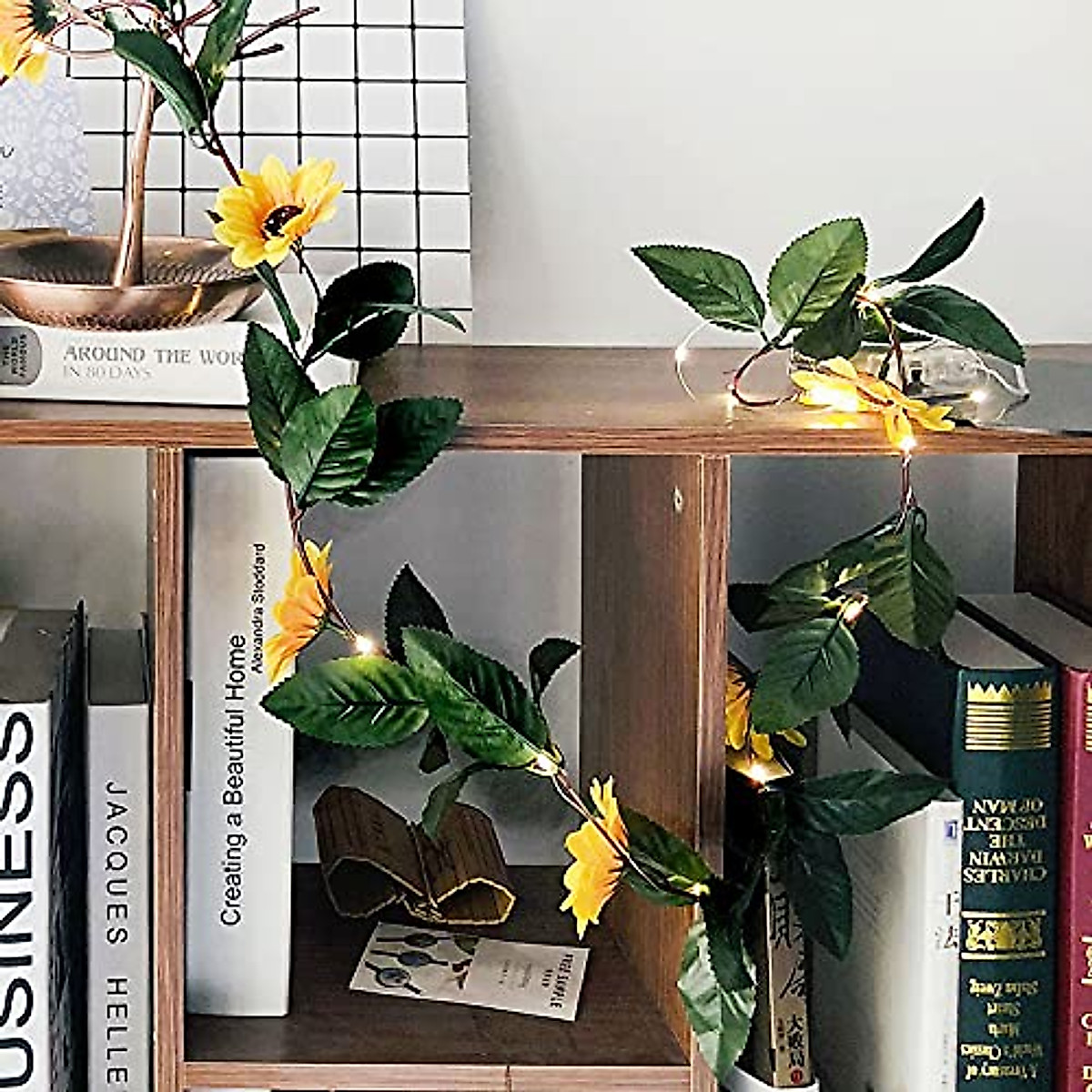 BeautyOL 30LED Green Leaf Sunflower Lights,Flower String Lights for Home Garden Decor