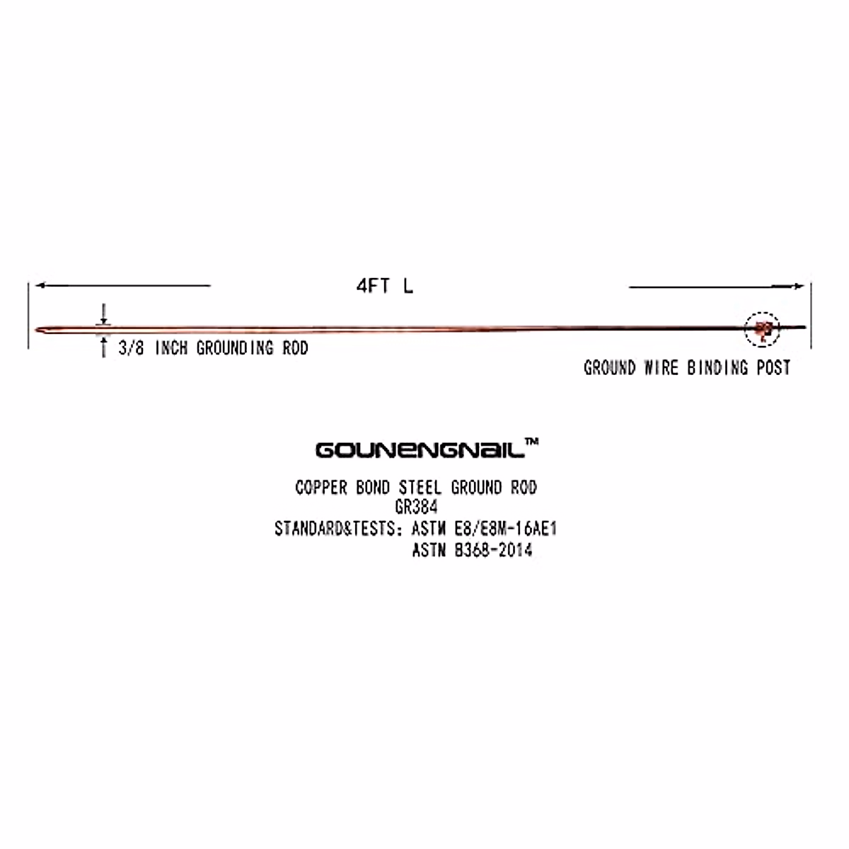 4'Ground Rod-with 15ft 12 AWG Ground Wire Tinned Copper UL Listed- for Electric Fences,Antennas,Satellite Dishes,Instruments,Generator Grounding Earthing