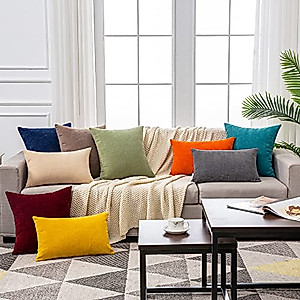 Lumbar Support Pillow Decorative Rectangle Throw Pillow Covers 12x20" Inch Set of 2,Super soft Chenille Fall Pillowcase for Living Room Bedroom Sofa Couch Cushion Cover Gold Yellow 30x50cm (No Insert)