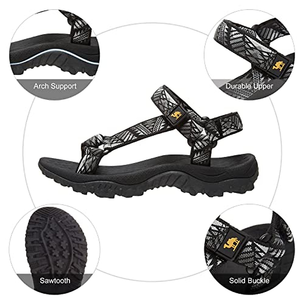 CAMEL CROWN Hiking Sport Sandals for Women Anti-skidding Water Sandals Comfortable Athletic Sandals for Outdoor Wading Beach black/white 8.5
