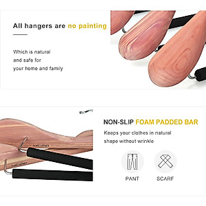 TOPIA HANGER American Red Cedar Wide Shoulder Wooden Hangers 8 Pack, Luxury Wood Suit Coat Hangers with Black Padded Pant Bar-360° Swivel Chrome Hook, Natural- CT07W-8