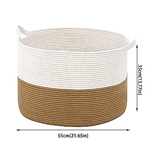 Extra Large Cotton Rope Basket for Living Room,Storage Baskets Bin,Laundry Basket, Woven Storage Basket with Handle for Blankets, Towels and Pillows Laundry Hamper,21" x 21" x 13.8"