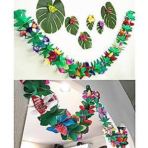 Kinteshun Tissue Flower Garland,Hawaiian Tropical Paper Banner Garland for Luau Beach Theme Party Decoration (2 Packs,Type 2)