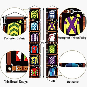 Pudodo Kentucky Derby Porch Banner Run for The Roses Jockey Attire Party Front Door Sign Wall Hanging Banner Decoration