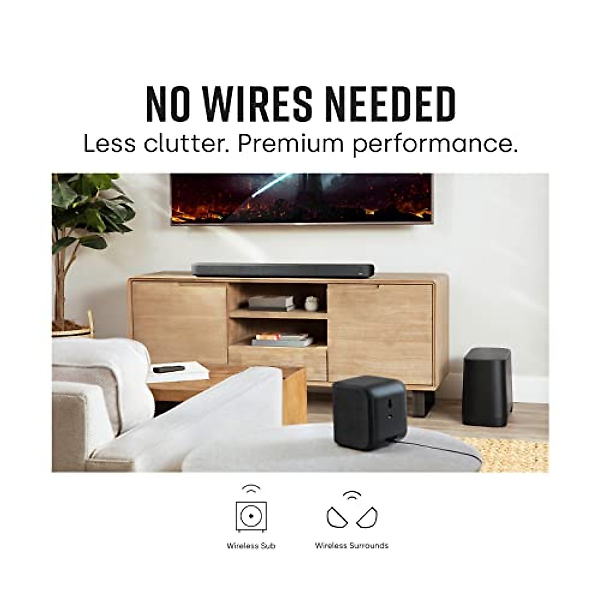 Polk True Surround III 5.1 Channel Wireless Surround Sound System, Includes Sound Bar, L & R Rear Surrounds and 7'' Subwoofer, Dolby Digital Decoding, Built-in Bluetooth, Easy Setup, Black