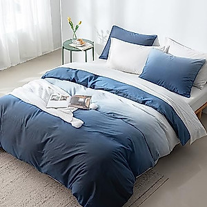 ALEISSEL Ocean Blue Duvet Cover King Size - 100% Cotton Comforter Cover Sets Printed Duvet Cover Sets, Navy to Aqua Blue to White Gradient King Comforter Cover Sets, Bedding Set 3Pcs (King,Ocean Blue)