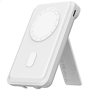 iWALK MAG-X Magnetic Wireless Power Bank with Stand, 5000mAh Portable Charger with USB-C Port & LED Display, Ergonomic Grip Design Battery Pack Compatible with iPhone 14/13/12 Series,White