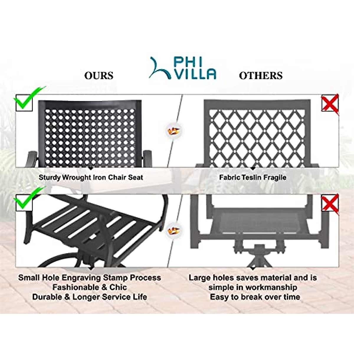 PHI VILLA Patio Swivel Dining Chairs Set of 2, Outdoor Kitchen Garden Metal Chair with Cushions, Patio Furniture Chair with Armrest, Black Frame