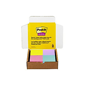 Post-it Super Sticky Notes, 3x3 in, 24 Pads/Pack, 70 Sheets/Pad, Amazon Exclusive Bright Color Collection, Aqua Splash, Acid Lime, Tropical Pink and Iris Infusion