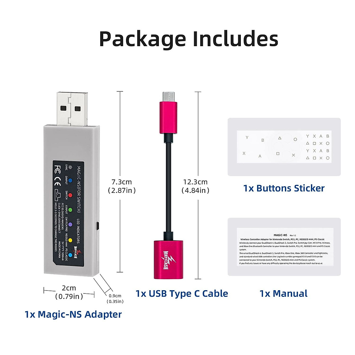 Mcbazel Mayflash Magic-NS Wireless PS5 PS4 PS3 Switch Pro Controller Fighting Stick Adapter for Nintendo Switch PC NeoGeo Mini with USB to Type C OTG Cable Game Card Storage Case