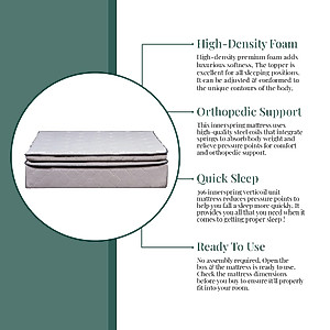 Nutan 13" Foam Encased Pillow Top Soft Mattress, Comfortable Mattresses Provide Complete Body Support and Maintain Correct Sleeping Posture, Grey, Twin XL