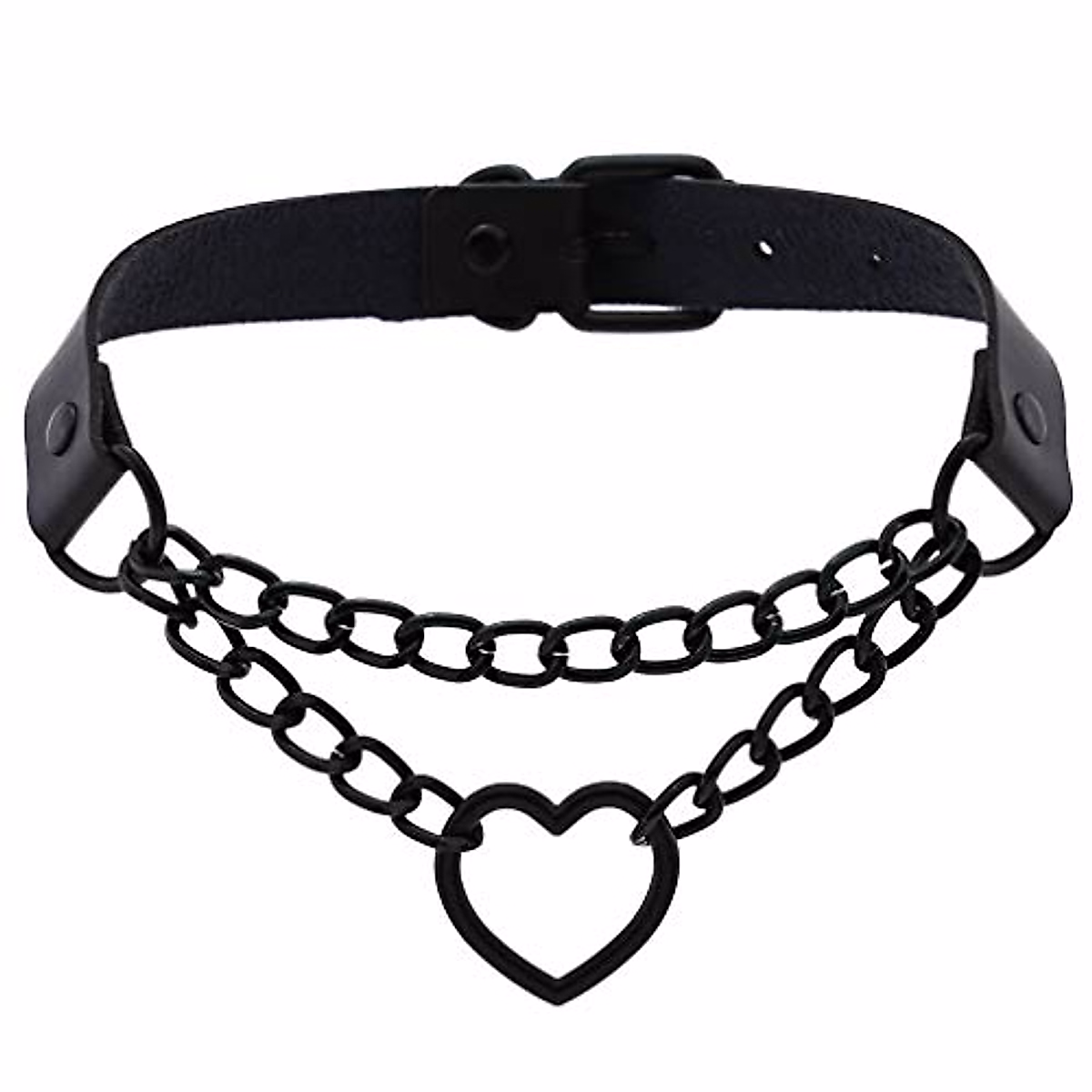 SNOLLOWYY Heart Leather Choker Punk PU Necklace Goth Choker Soft Collar Chain for Women Girls Gifts (Heart)