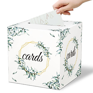 WNINK Green Leaves Card Box for Party, 8.7" Black Gift Card Box Money Box for Birthday, Wedding, Baby Shower, Retirement, Graduation Anniversary, Bridal Shower, Raffle Ticket, Cards Receiving Box
