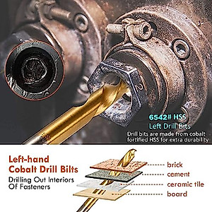 14Pcs Screw Extractor and Left Hand Drill Bits Set, Bolt Remover Reverse Cobalt HSS Steel Drill Bit for Remove Stripped Screws and Broken Bolts