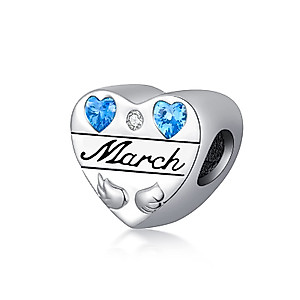 LONAGO Personalized Birthstone Heart Photo Charm 925 Sterling Silver Customized Image Picture Bead Simulated Gemstone Fit Snake Bracelet Happy Birthday Gifts for Women (3)